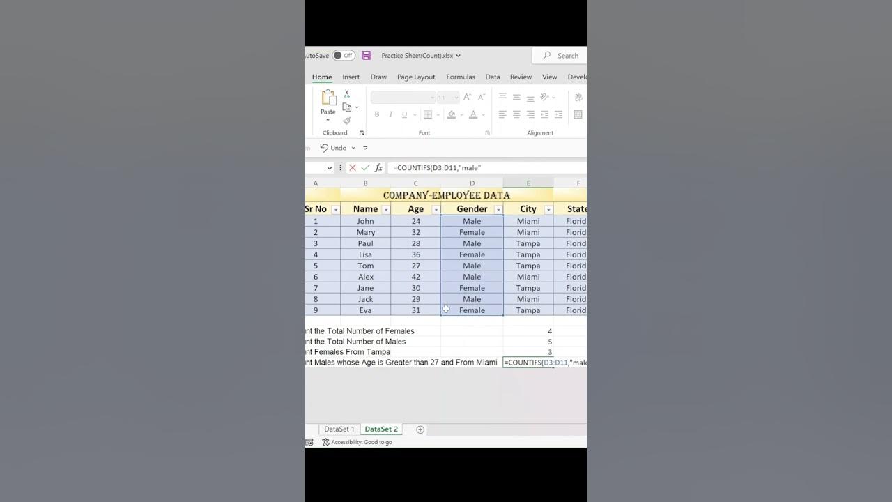 How to Use Count, Countif & Countifs in Excel (Short-5).... - YouTube