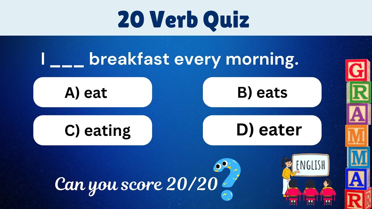20 Verb Quiz with Answer | English grammar quiz | Test your English ...