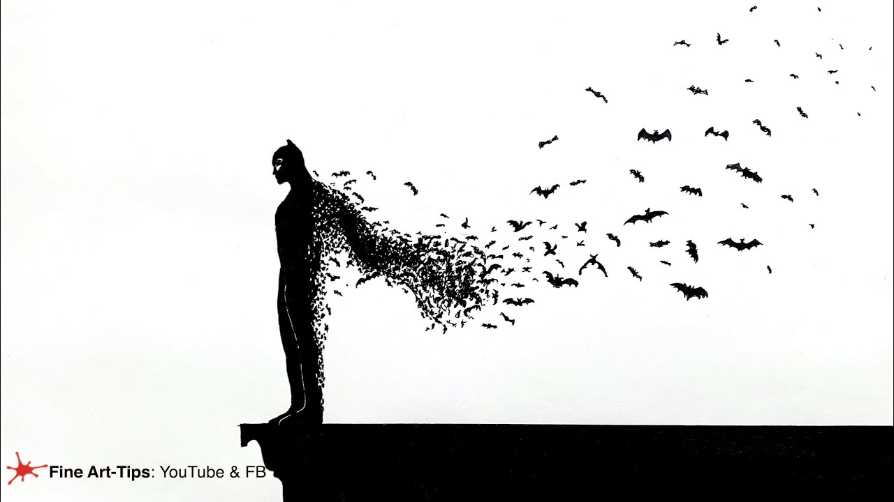 HOW TO DRAW BATMAN WITH BATS - With a fountain pen - YouTube