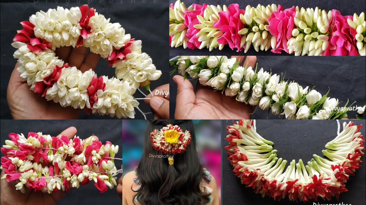 5 combined jasmine flower garlands/Gajra/pellipoolajada/poomalai/veni ...