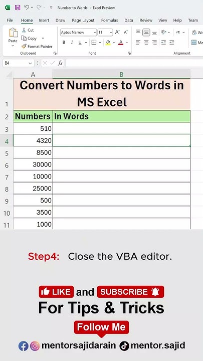 Convert Numbers to Words in Excel 🔢 | Easy Formula & VBA Trick! #exceltips - YouTube