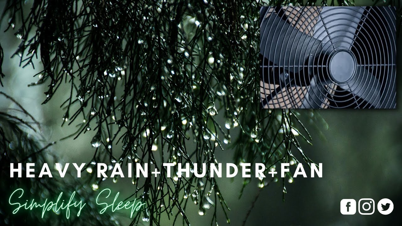 Heavy Rain Thunder + Fan | BLACK SCREEN | White Noise | Study, Focus ...