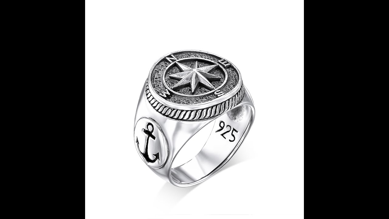 Compass Rose Ring, Mens Signet Ring, Silver Compass Signet Ring ...