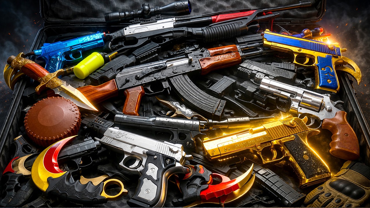 INSANE Toy Gun Arsenal Box!! Gold Desert Eagle, AK47, Sniper Rifles ...