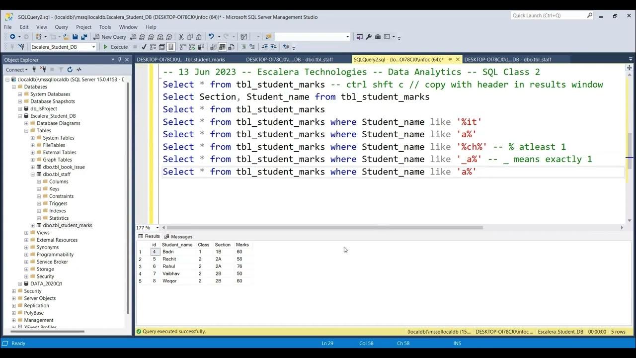 SQL Programming - Class 2 - Hindi - SQL SERVER - Escalera Technologies ...
