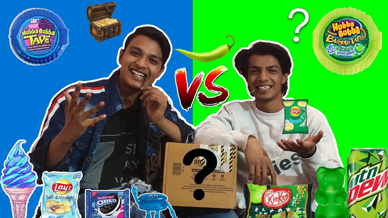 Blue🔵 vs Green🟢 challenge video/ mirchi🌶️🥵 vs mystery box🥰🎁 - YouTube