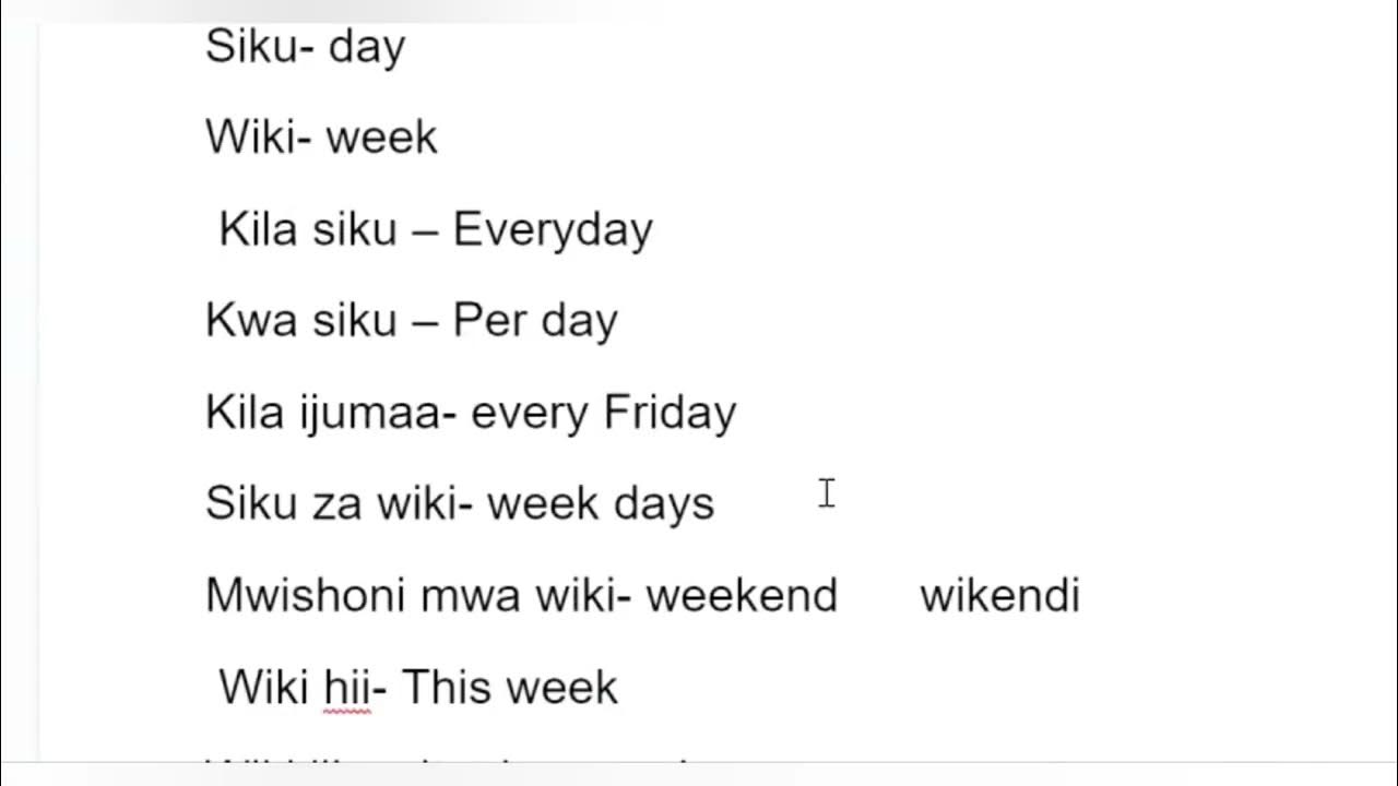 LEARN SWAHILI: Swahili Days of The week - YouTube