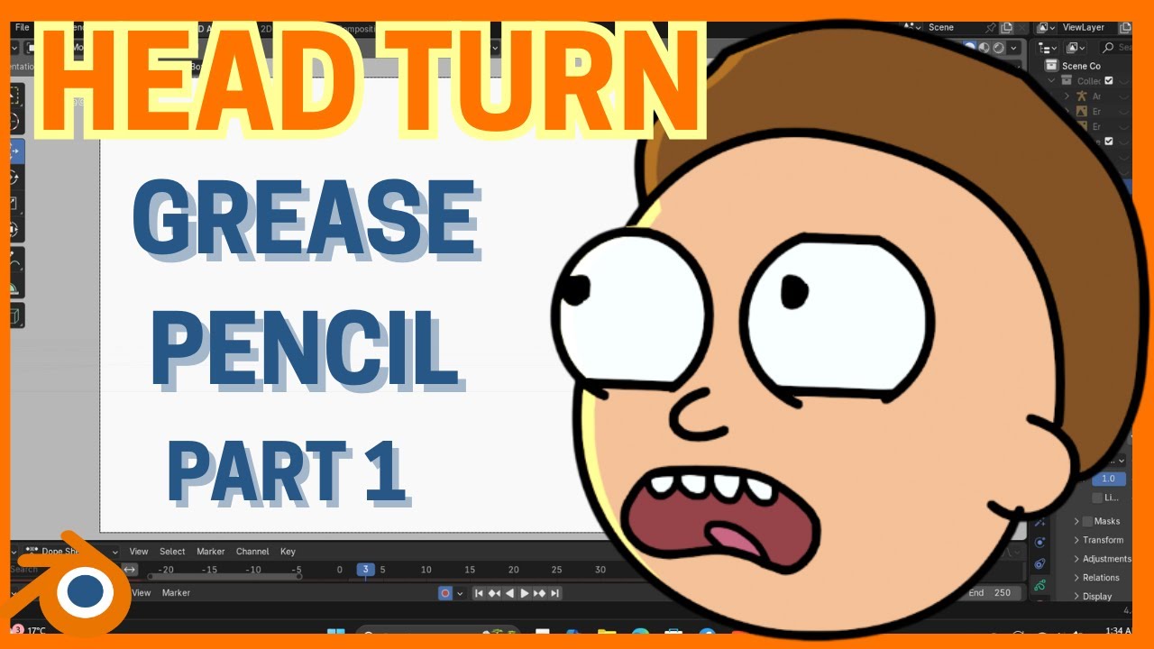 Grease Pencil Head Turn 2D Animation Part 1 Drawing (step by step ...