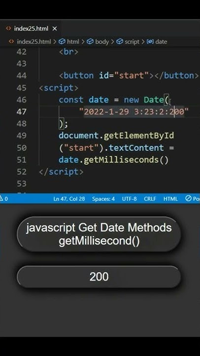 JavaScript Date Method getMilliseconds() #shorts #html - YouTube