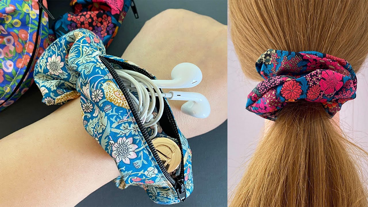 How to make a scrunchie with a Secret Pocket | Zipper Scrunchie | How ...