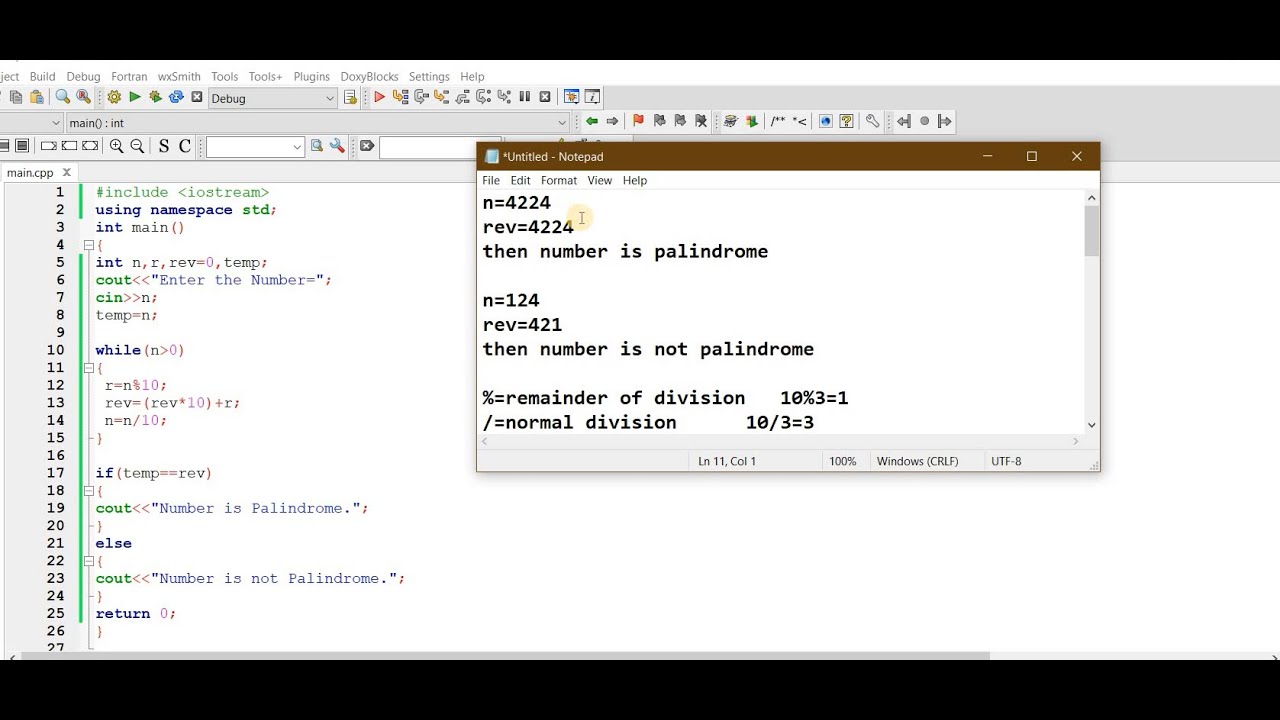 C++ Program to check whether given number is Palindrome or not | C++ program tutorial for ...