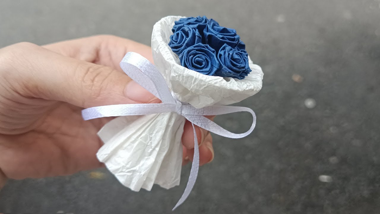 How to make Mini Rose Flower Bouquet with Paper | Gift Ideas Craft ...