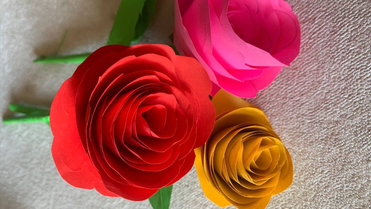 Easy paper red rose making | How to make paper flower Bouquet | DIY red ...