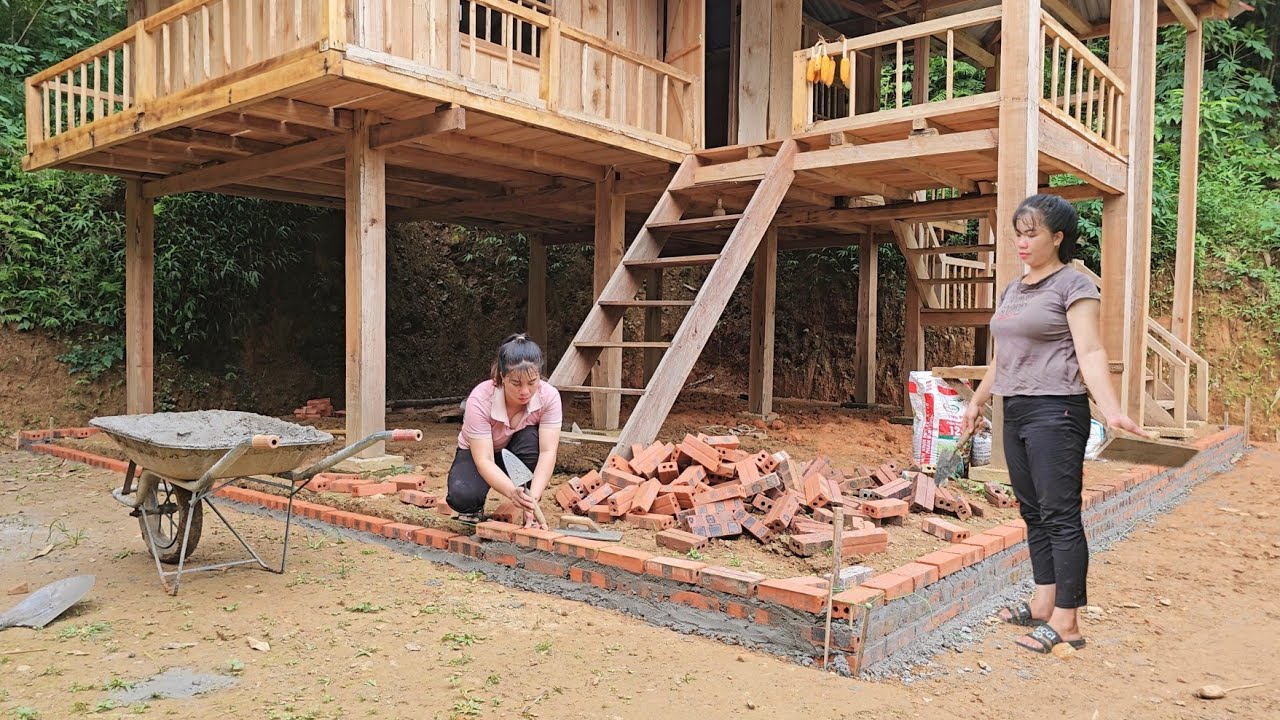 How to use red bricks to build a new wooden house foundation, clean up ...