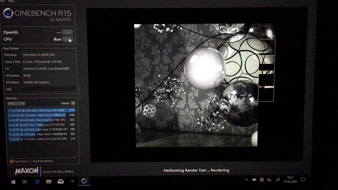 Intel Atom x5-Z8300 Cinebench R15 - YouTube