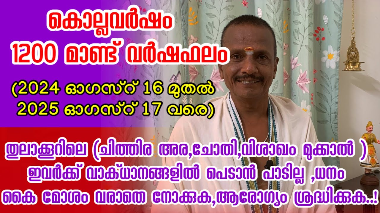 കൊല്ലവർഷം 1200 മാണ്ട് വർഷഫലം | തുലാകൂറ് | Attukal Muthukumar | GURU ASTROLOGY - YouTube