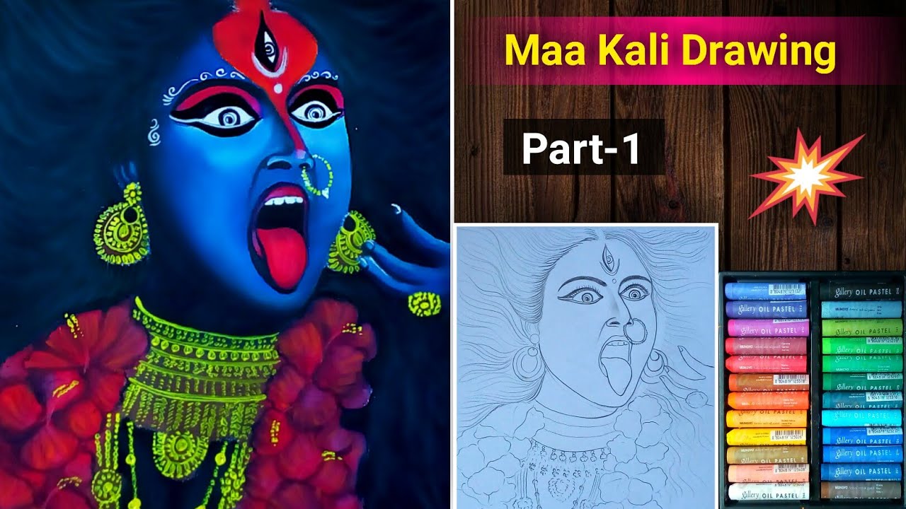 Maa Kali drawing with Oil pastel # Diwali special drawing # Part-1 ...
