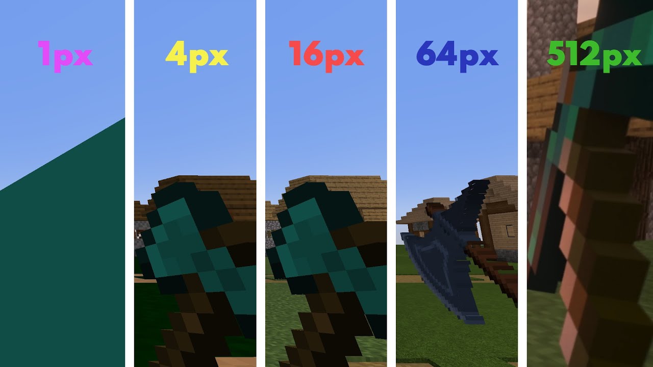 minecraft in 1px vs 4px vs 16px vs 64px vs 512px - YouTube