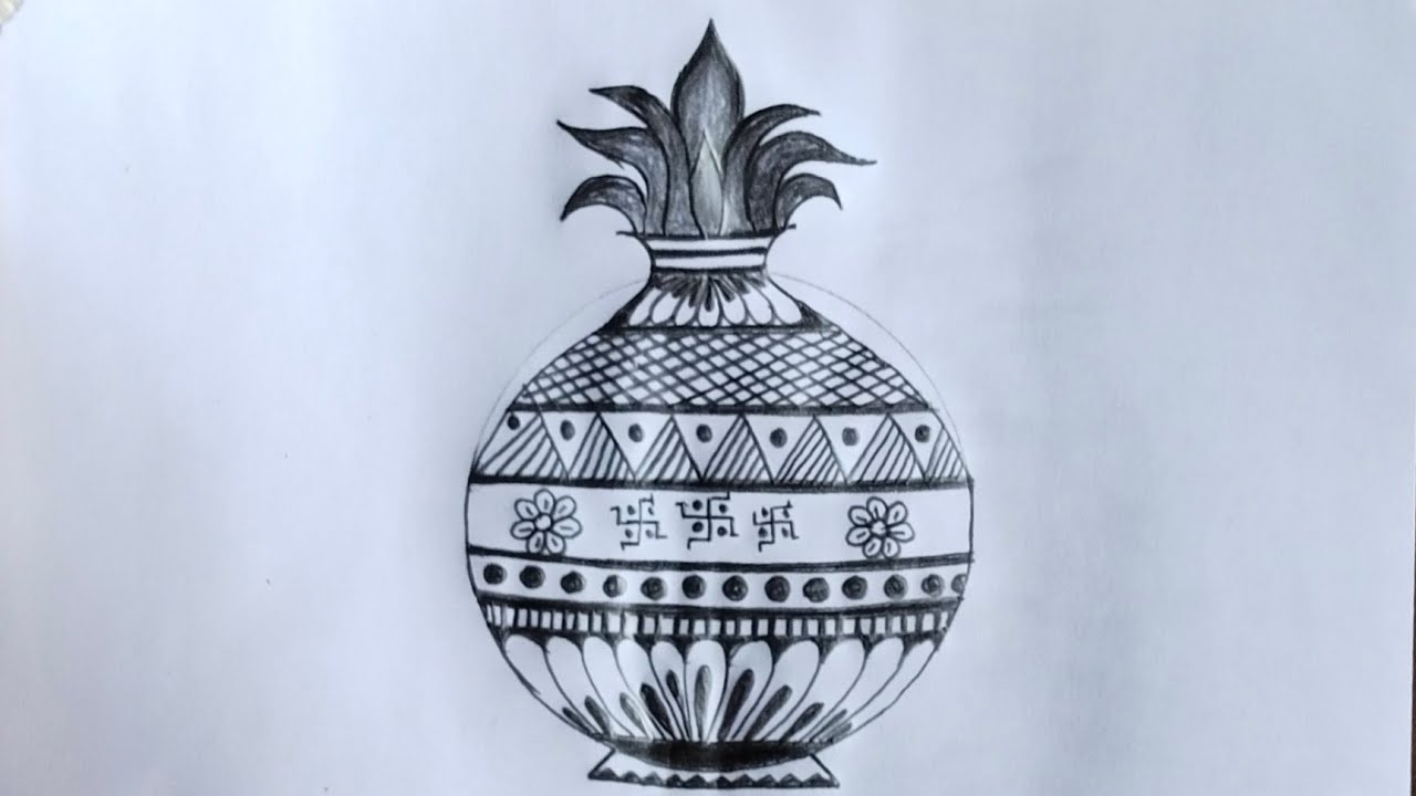 How to draw kalash pencil drawing /Navaratri kalash drawing / Mangal ...