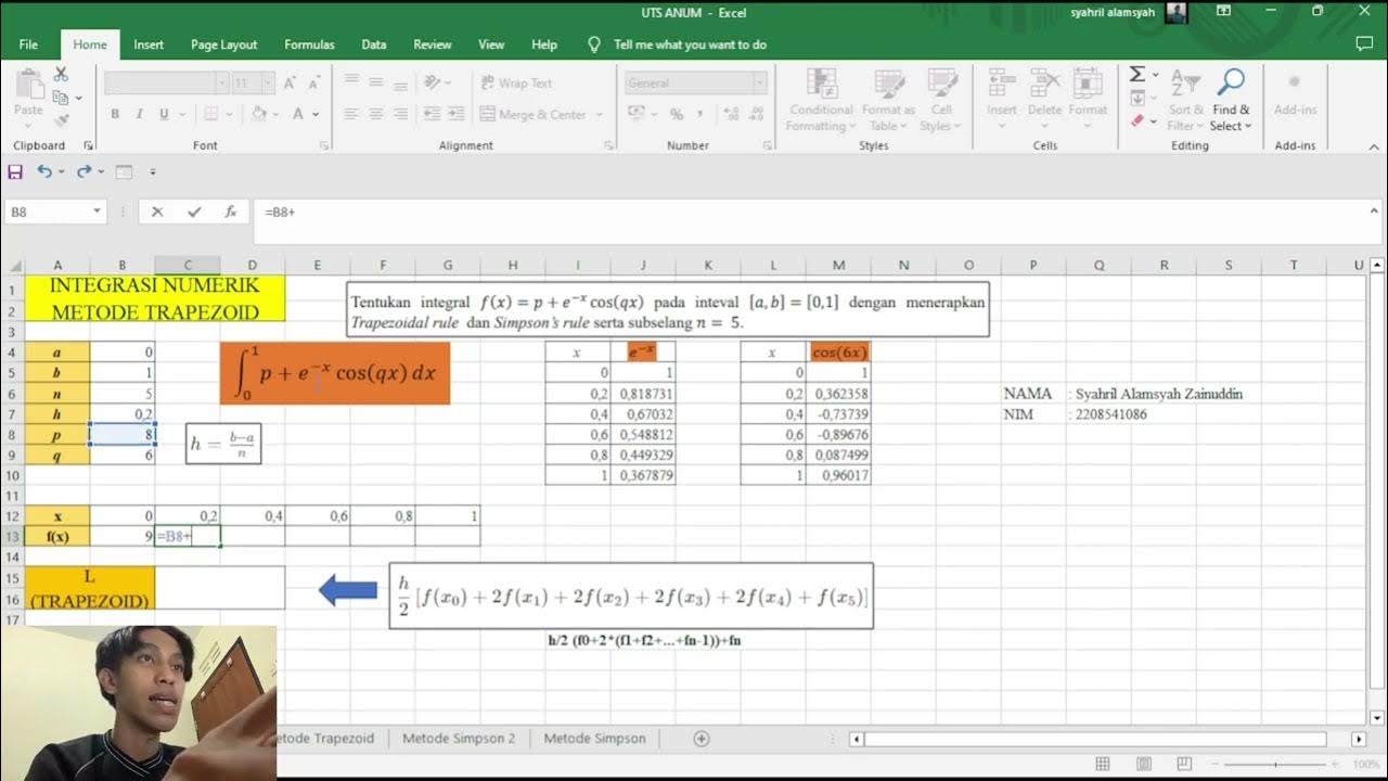 Pengaplikasian integral numerik menggunakan metode Trapezoidal dan Simpson's, simulasi dengan ...