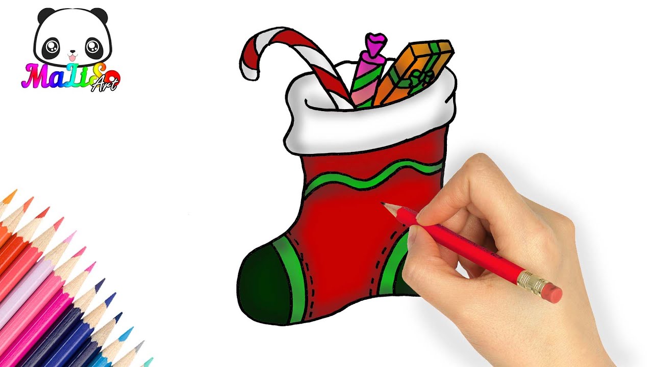 Рисуем новогодний носок! How to draw a Christmas sock! Новогодние ...