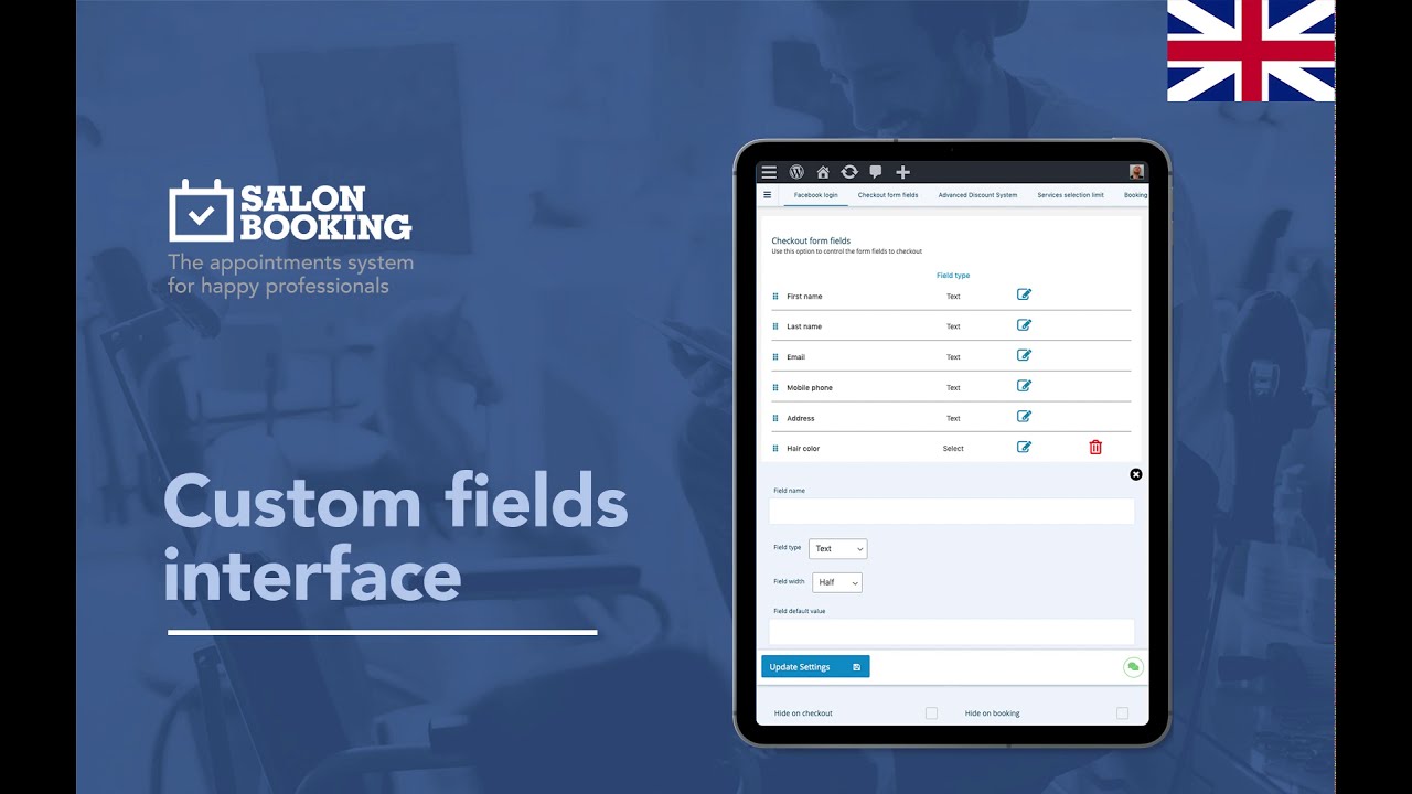 Salon Booking System - Custom fields interface - ENGLISH - YouTube
