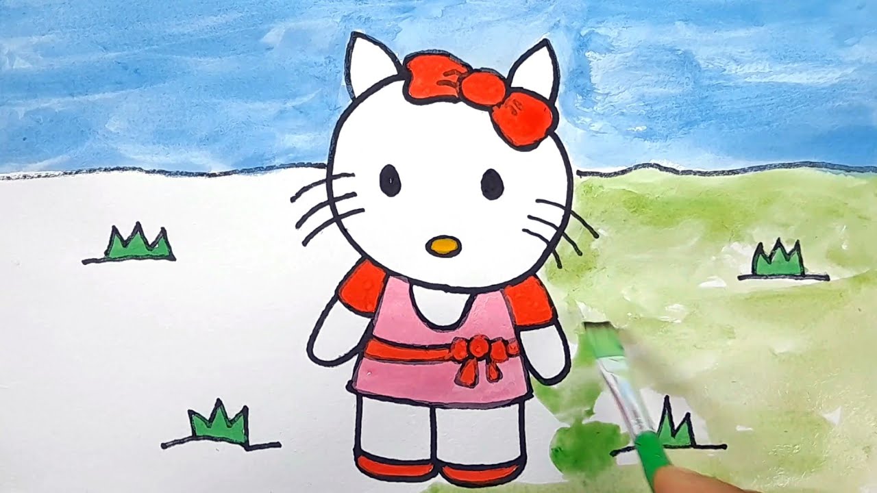 How to draw cute hello kitty in red dress | easy cartoon drawing ...