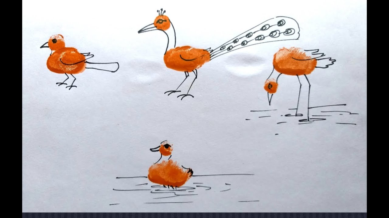 How to draw a Bird with thumb impression || Birds drawing for kids ...