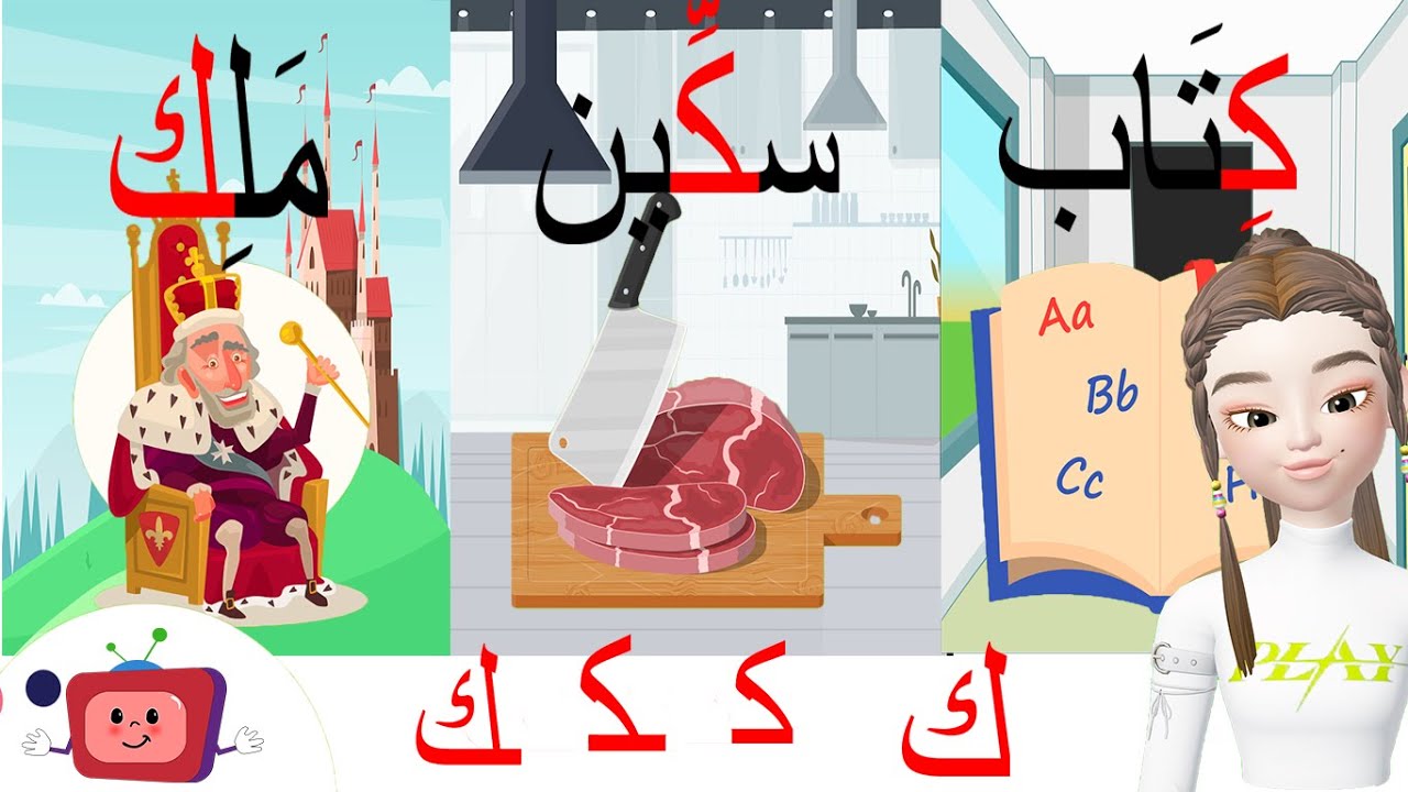 الحروف الأبجدية_ حرف الكاف/ك/أوّل الكلمة _ وسط الكلمة_ آخر الكلمة/أمثلة ...