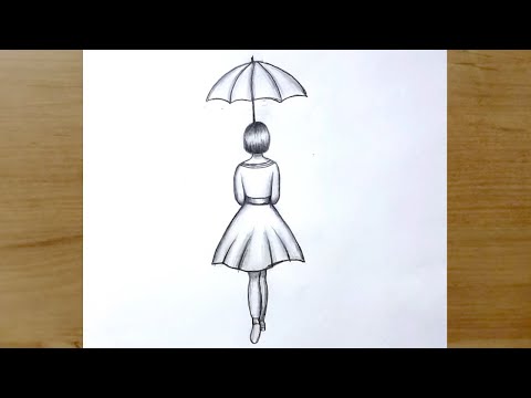 Kolay Şemsiyeli Kız Çizimi | Karakalem Kız Çizimi | Easy Drawing Girl With Umbrella