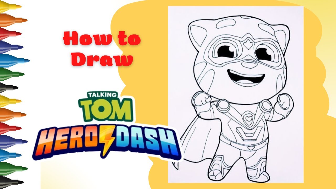 How to Draw Tom from Talking Tom Hero Dash Easy. - YouTube