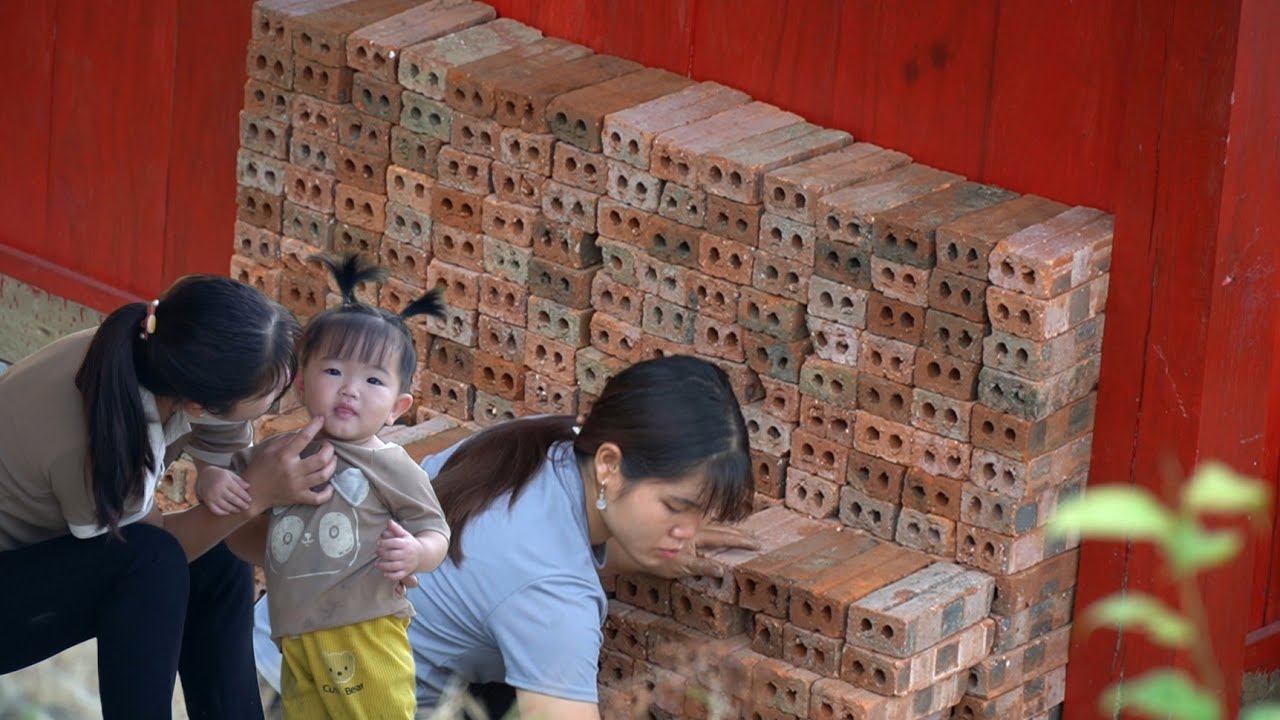 Digging cassava to cook pig feed, growing ginger grass, stacking bricks ...