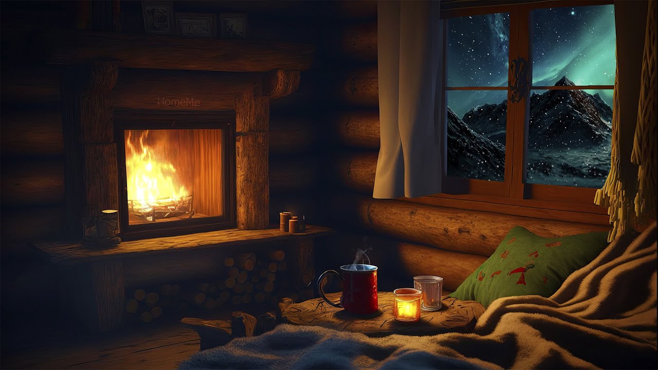 Sleep in a Cozy Winter Hut with Fireplace 🔥 Blizzard Sounds for Sleep ...
