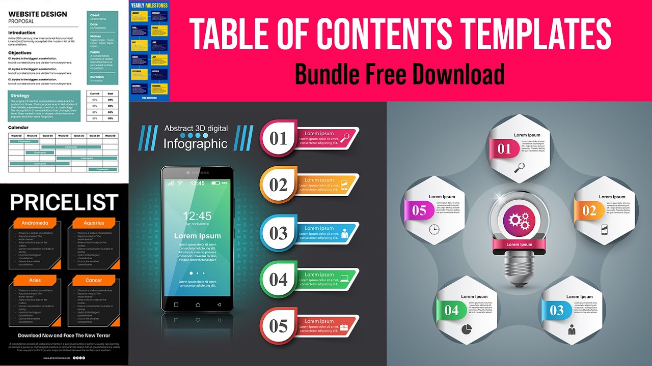 Table of contents design in Illustrator free download, Table of ...
