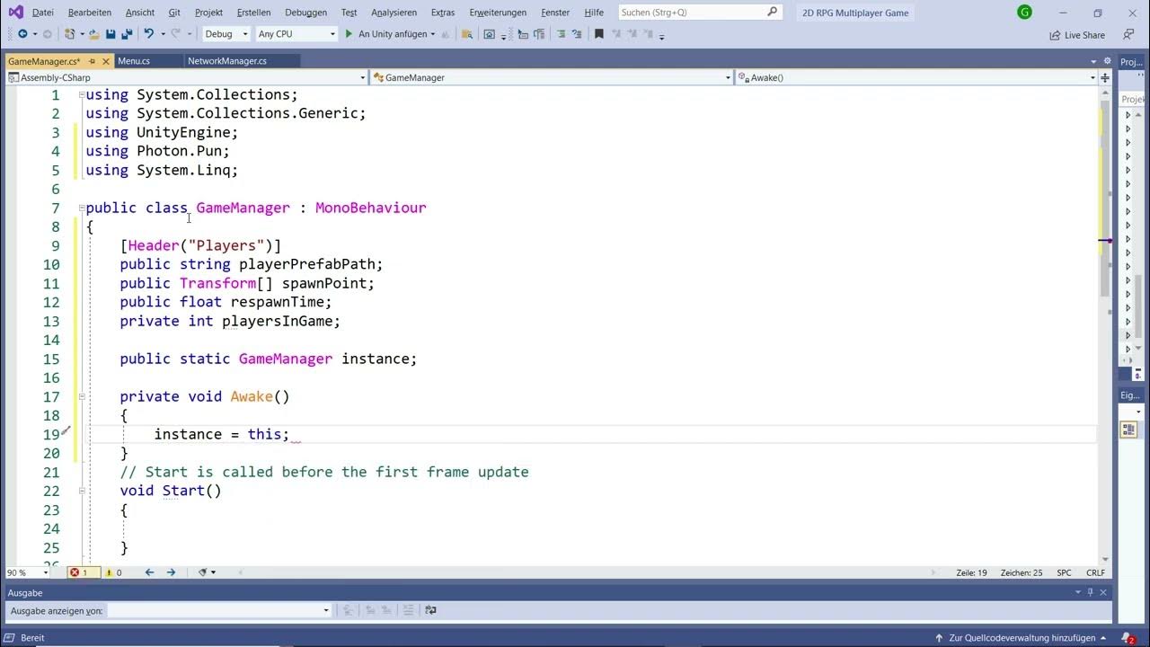 Learn to create multiplayer RPG game with unity and C# tutorial # 10Game Manager - YouTube