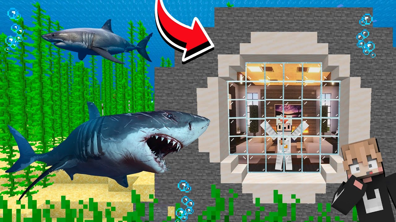 MEMBUAT RUANGAN BAWAH AIR ANTI HIU MEGALODON PALING KEREN DI MINECRAFT ...