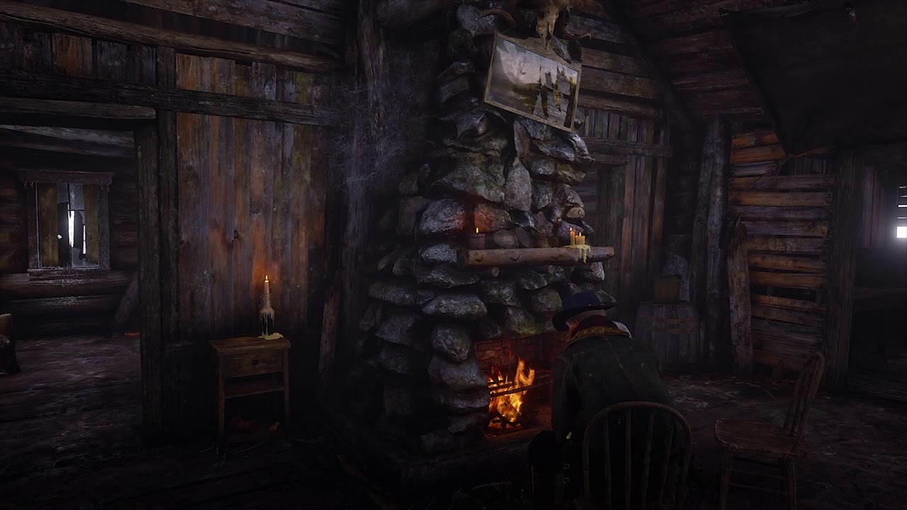 Red Dead Redemption 2 - Colter Cabin Ambiance (wind, fireplace, wood ...