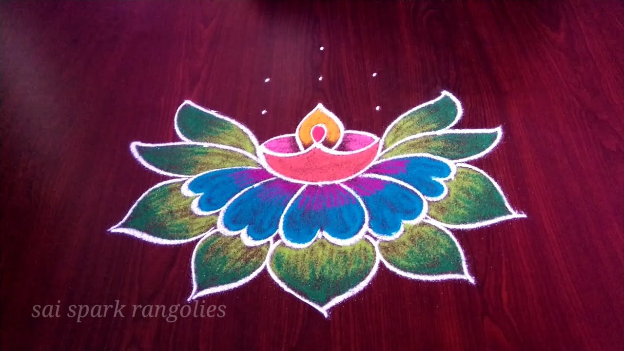 Navaratri spl deepam rangoli | flower with deepam rangoli | daily ...
