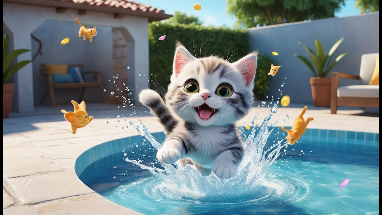 Six Silly Kittens Jumping in the Pool | Fun Cat Song for Kids | Toddler ...