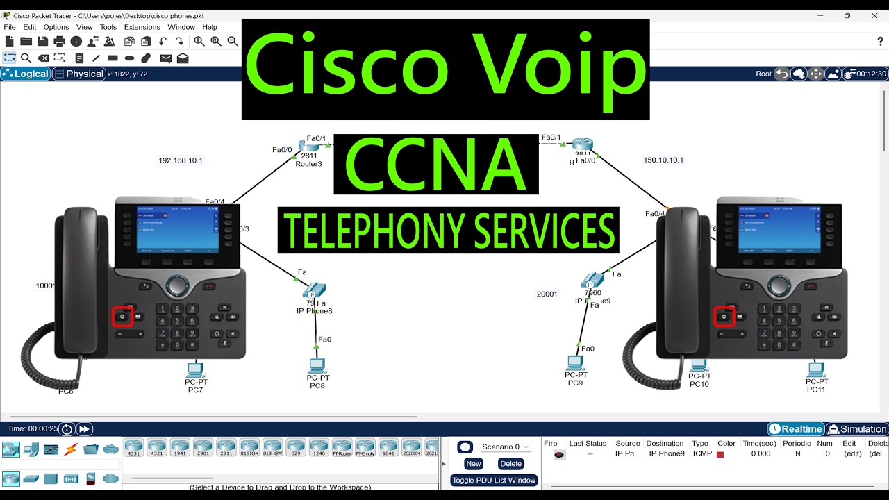 how to Configure VoIP Phones in Cisco Packet Tracer | with OSPF # ...