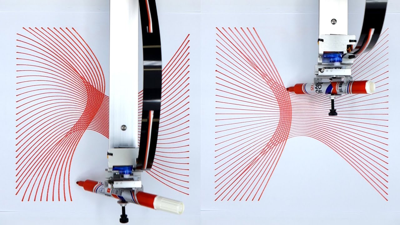 DRAWING MACHINE 11 | Curve lines with blue and red color (Pen Plotter ...
