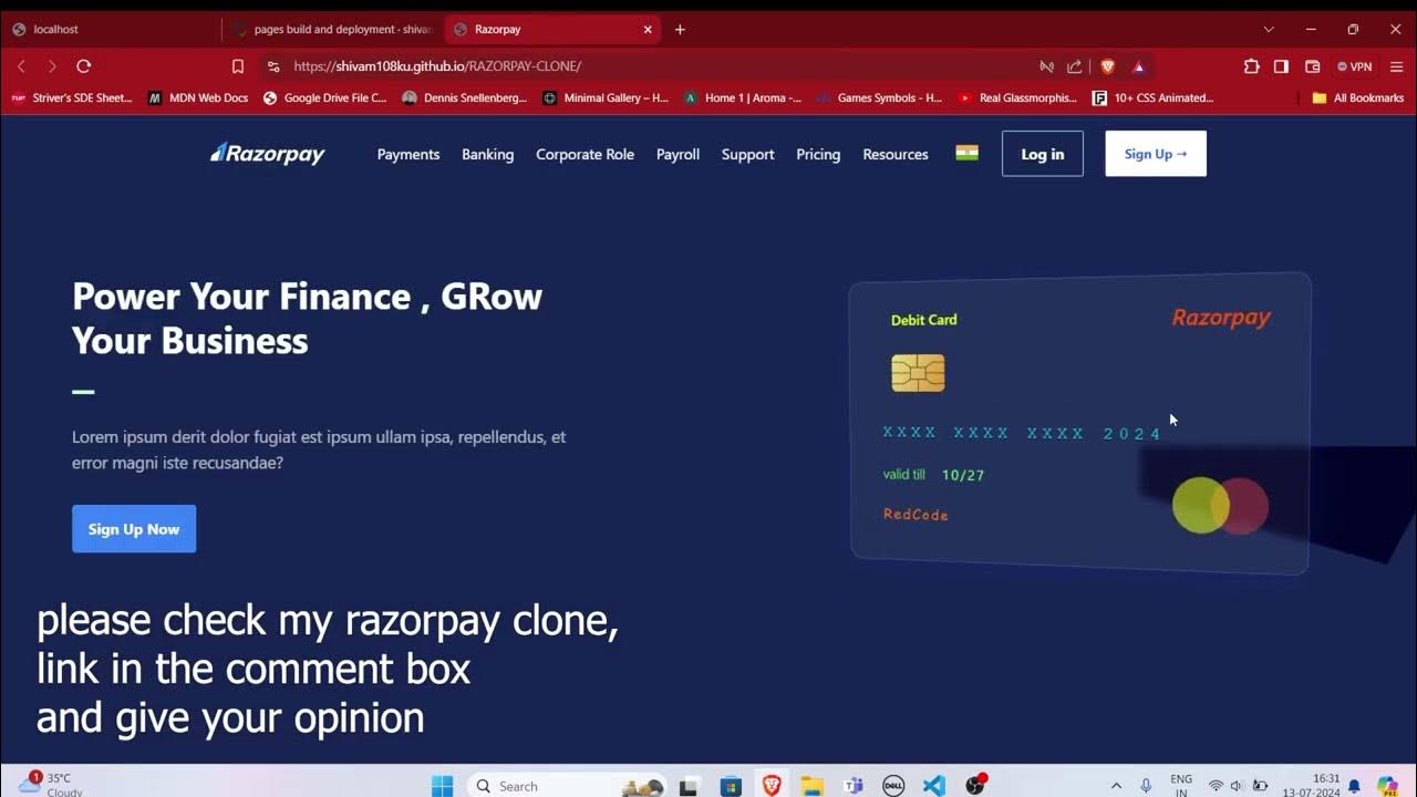 Html Css , Tailwind Project || Razorpay Clone || #htmlcss - YouTube