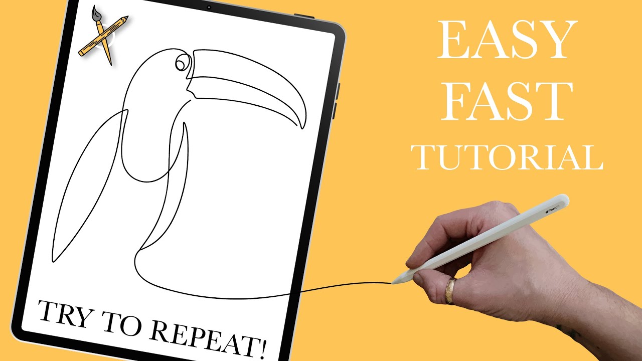 HOW TO DRAW TOUCAN BIRD BY ONE LINE! EASY FAST SPEED TUTORIAL! SINGLE ...