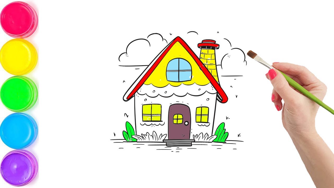 Beautiful House Drawing for kids, Painting & Coloring for kids ...