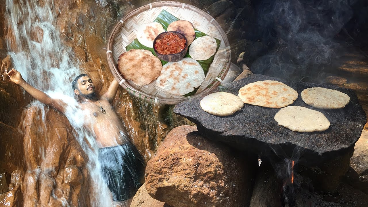 Coconut Roti Cooking on a Hot Rock Plate in the Forest | Eating ...