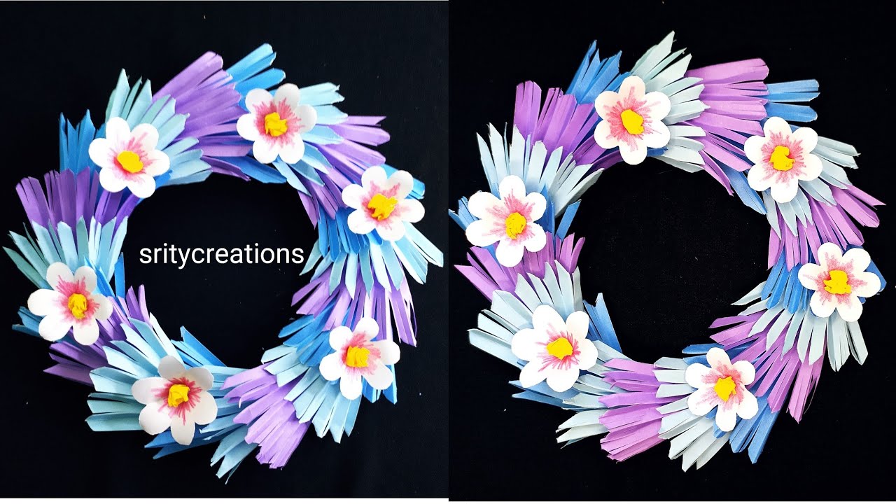 Paper flower wallhanging craft/wall decoration idea/blue,purple sky ...