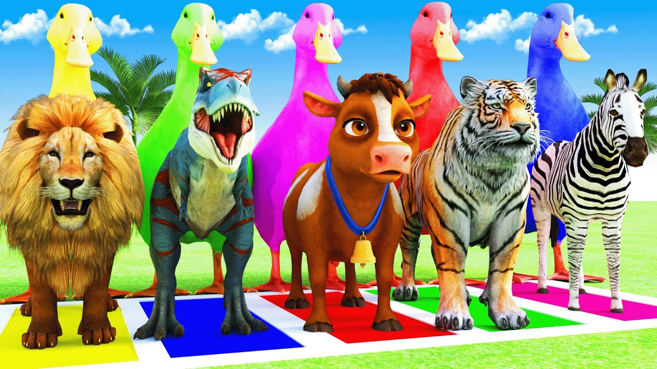 Long Slide Game With Gorilla Elephant Tiger Cow Hippopotamus 3D Animal ...
