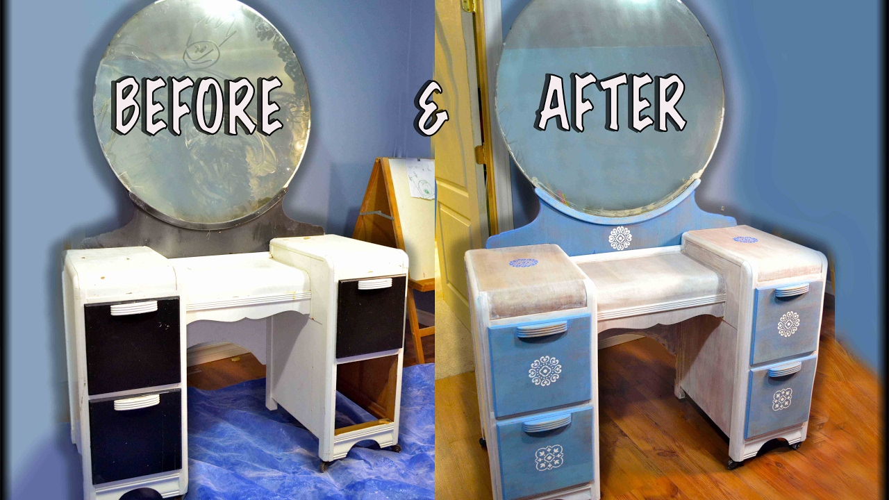 ANTIQUE VANITY MAKEOVER!! - YouTube