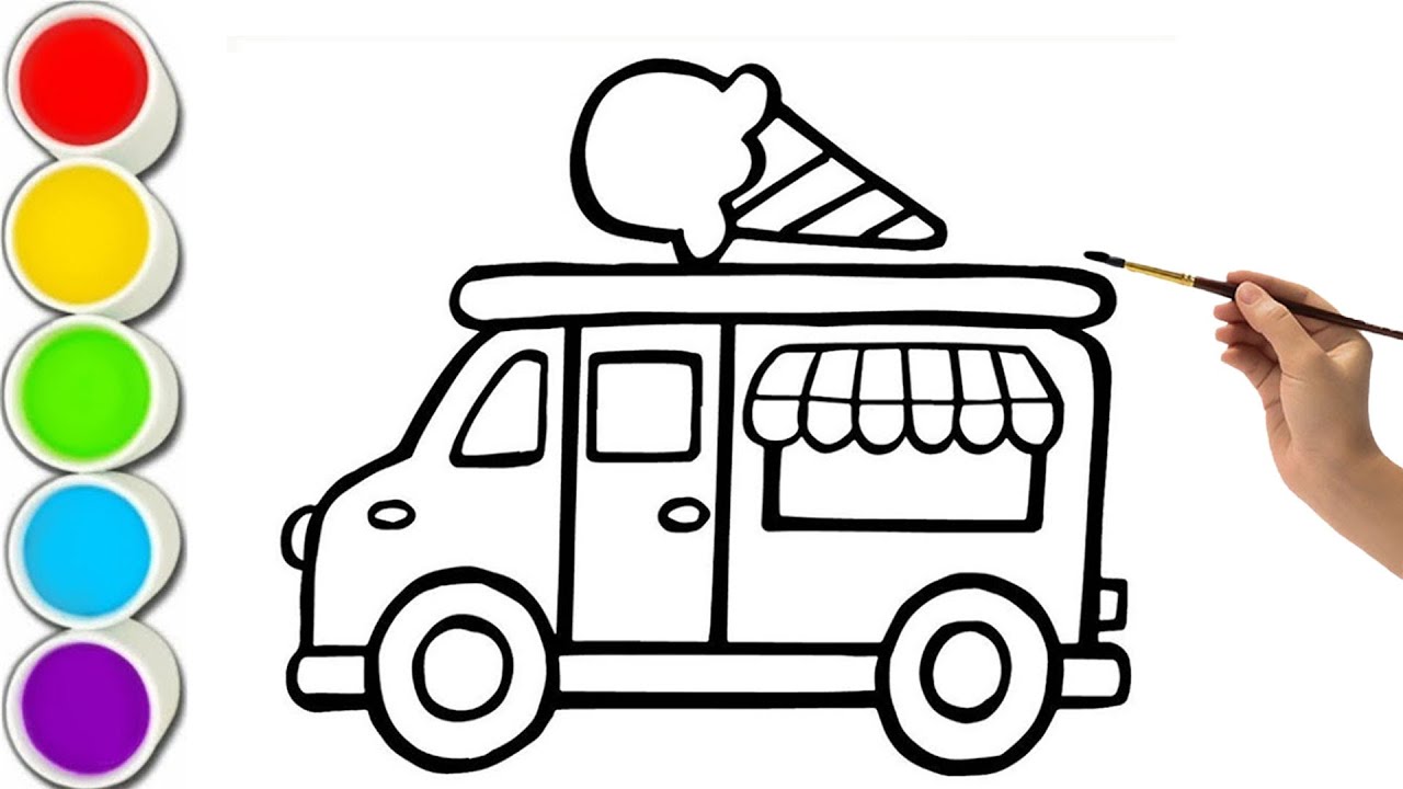 How to Draw and Color an Ice Cream Truck for Kids and Toddlers - YouTube