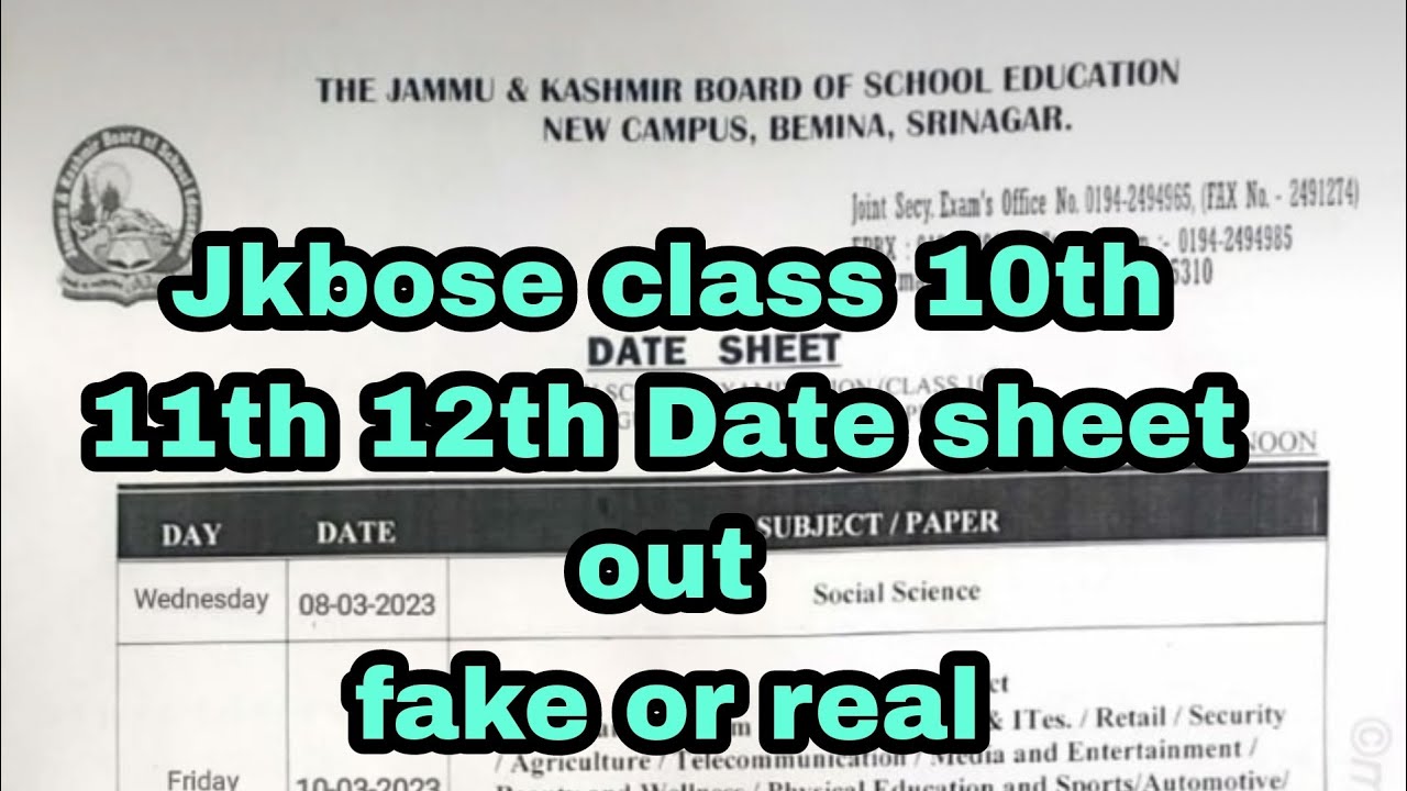 Jkbose Date sheet out for all classes | 10th date sheet Fake or Real ...
